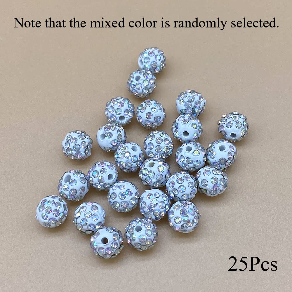 25Pcs 10mm Rhinestone Clay Beads Pave Disco Ball Clay Beads AB Color ...