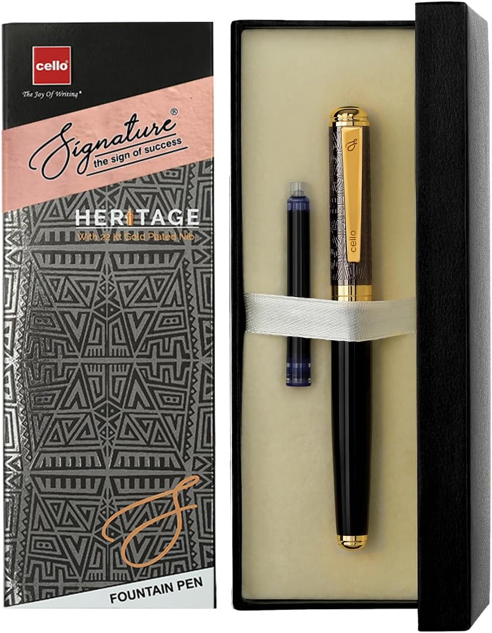 Cello Signature Heritage Fountain Pen|Blue Ink|1 Fountain Pen + 1 Ink ...