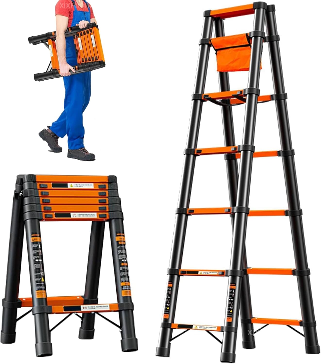 xixi-home Telescoping Ladder 6.5FT Aluminum Extension Ladder with Non ...