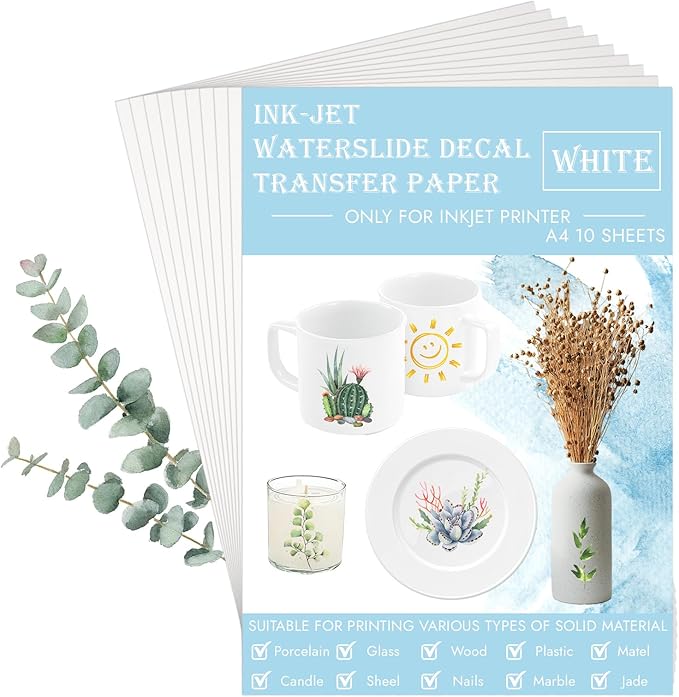 Amazon.com: 10 Sheets Waterslide Decal, White Printable Waterslide ...