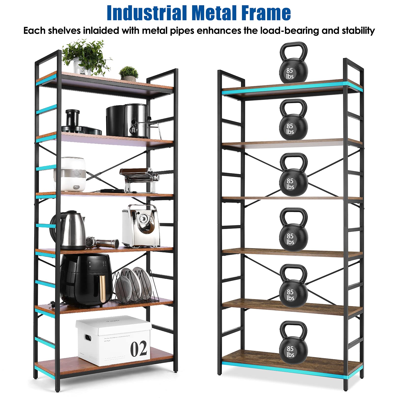 Devo 6 Tier Bookshelf Adjustable Bookcase Industrial Storage Shelves ...
