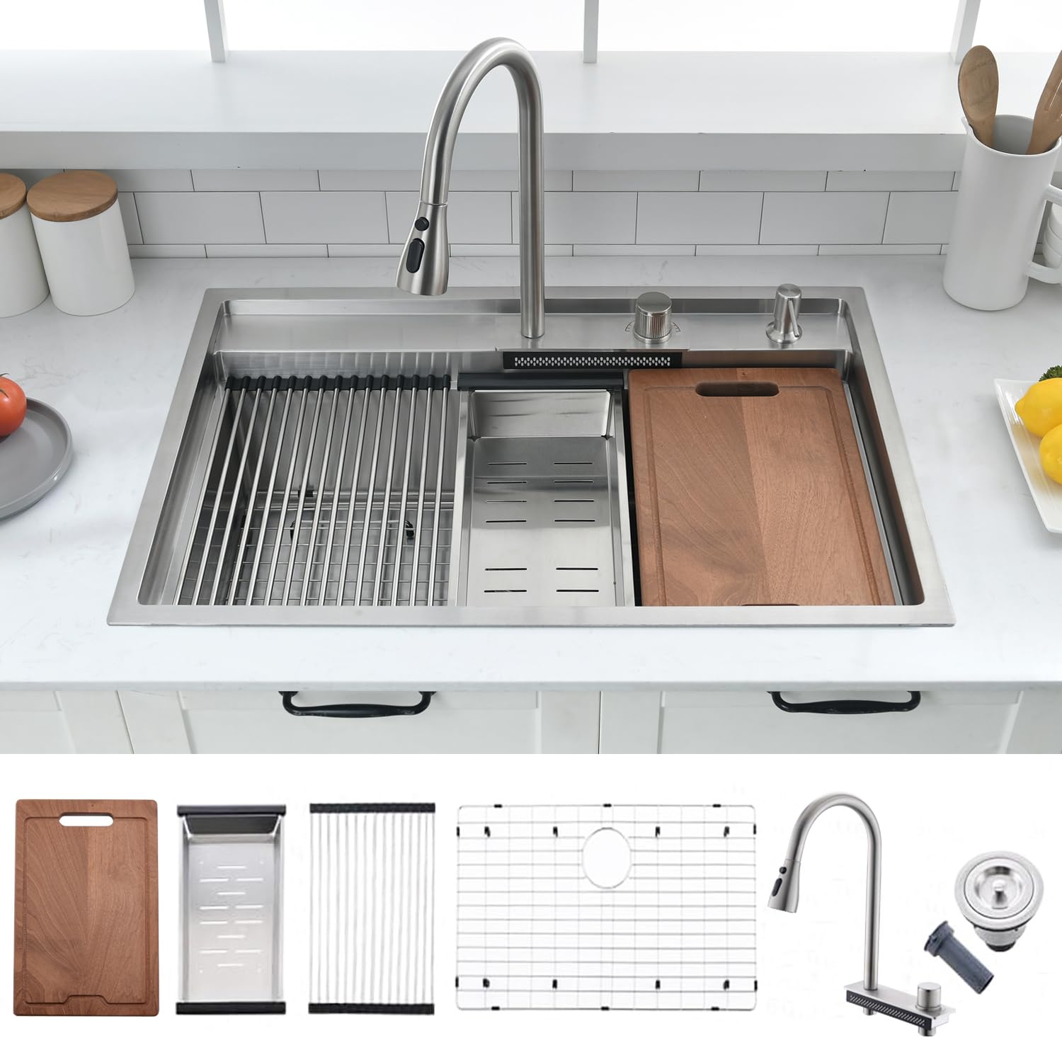 Snapklik.com : 30-inch Drop In Kitchen Sink Workstation Waterfall