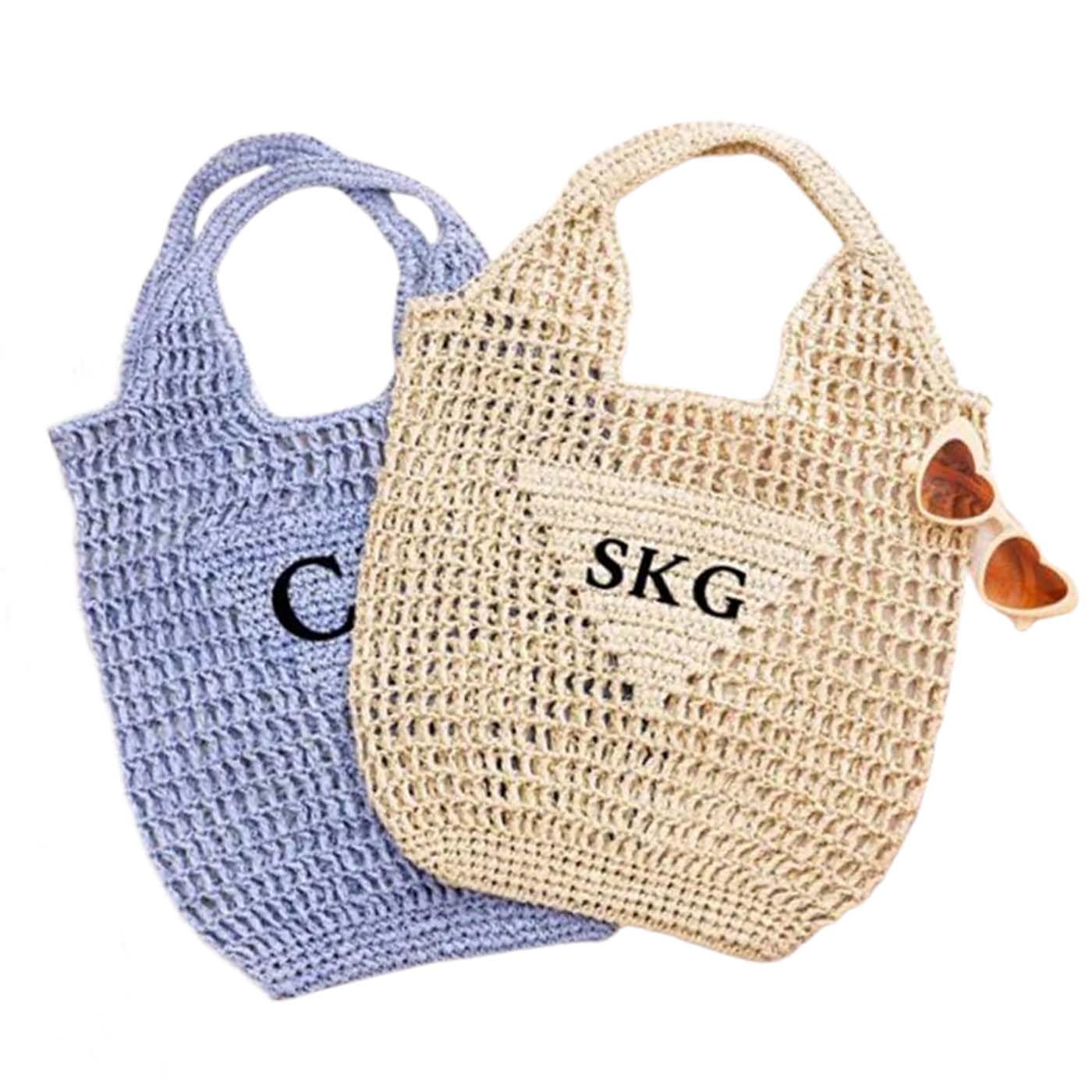 Amazon.com: Personalized Raffia Beach Tote Bag, Custom Straw Beach Bags ...