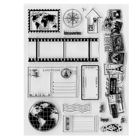 Amazon.com: Journey Map Compass Adventure Clear Stamps for Card Making ...