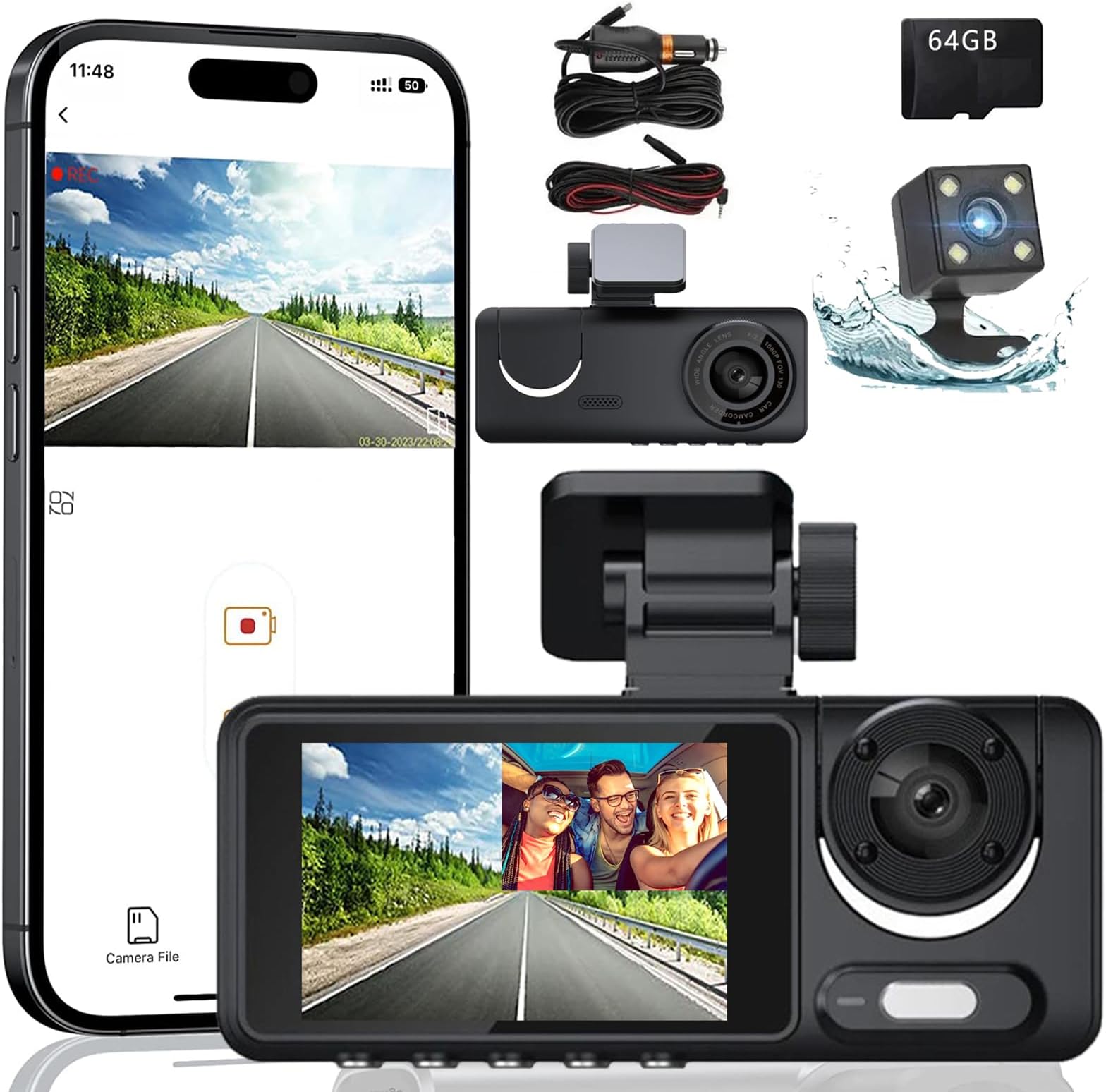 Amazon.com: Dash Cam，3 Channel Dash cam, 1080P Full HD Dash Camera for ...