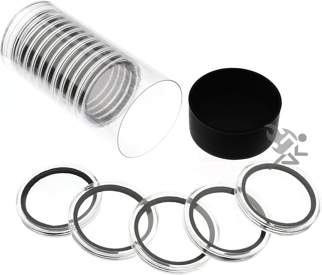Amazon.com: Black Lid Capsule Tube & 15 X43mm Black Ring Coin Holders ...