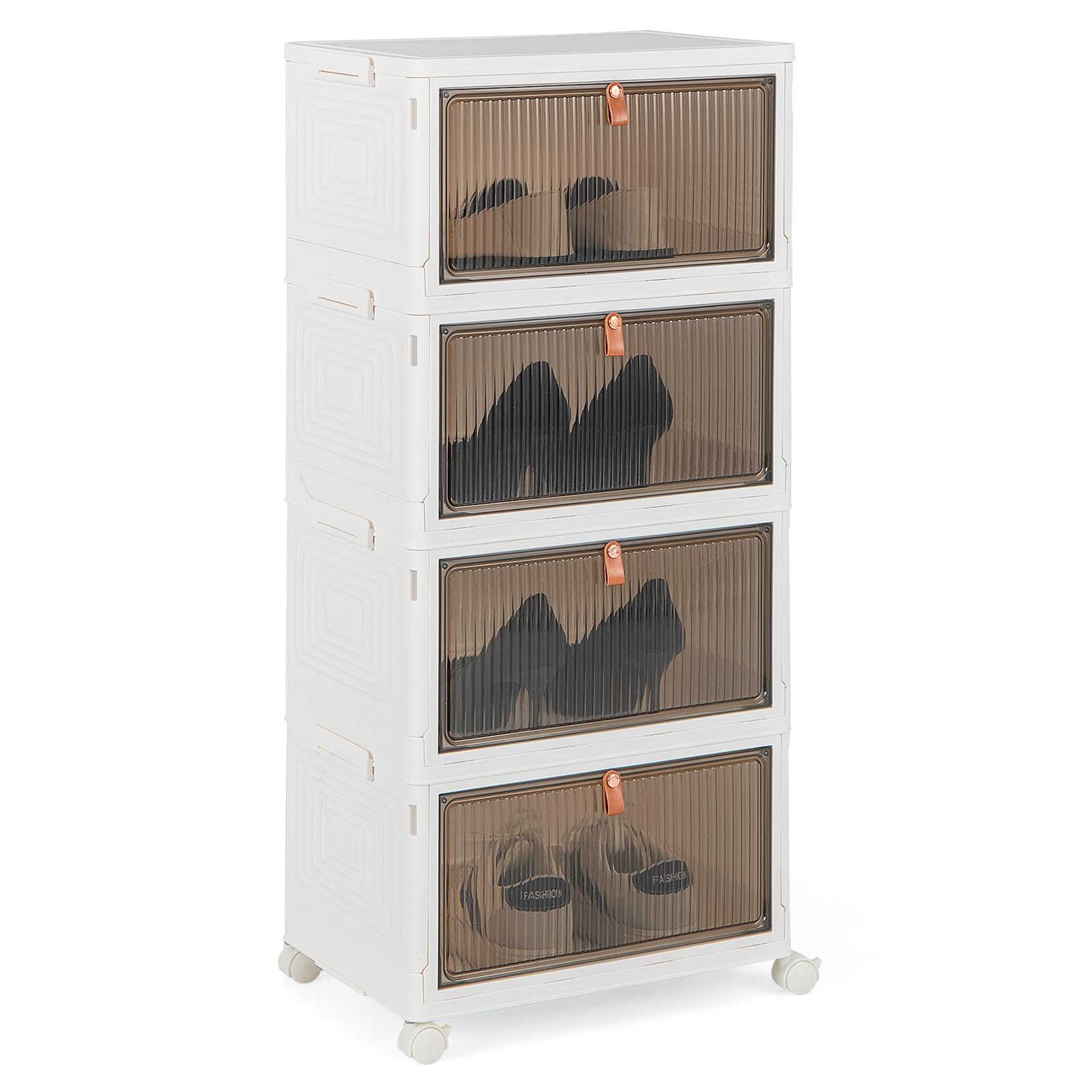 COSTWAY Foldable Shoe Storage Cabinet, 3/4/6 Tier Stackable Shoe ...
