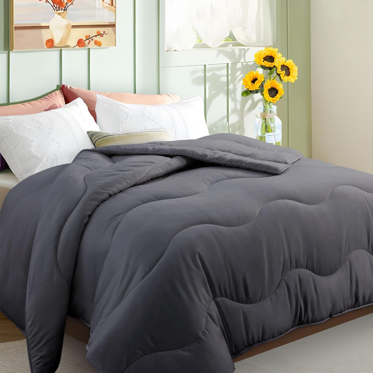 Amazon.com: MEELUS Lightweight Comforter Cooling Grey, All Season Duvet ...