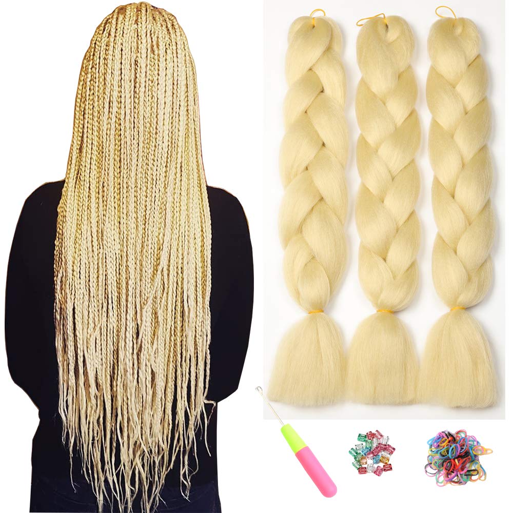 ShowJarlly Box Braid Hair Extensions, 24inch Blonde Ombre Jumbo Braid ...