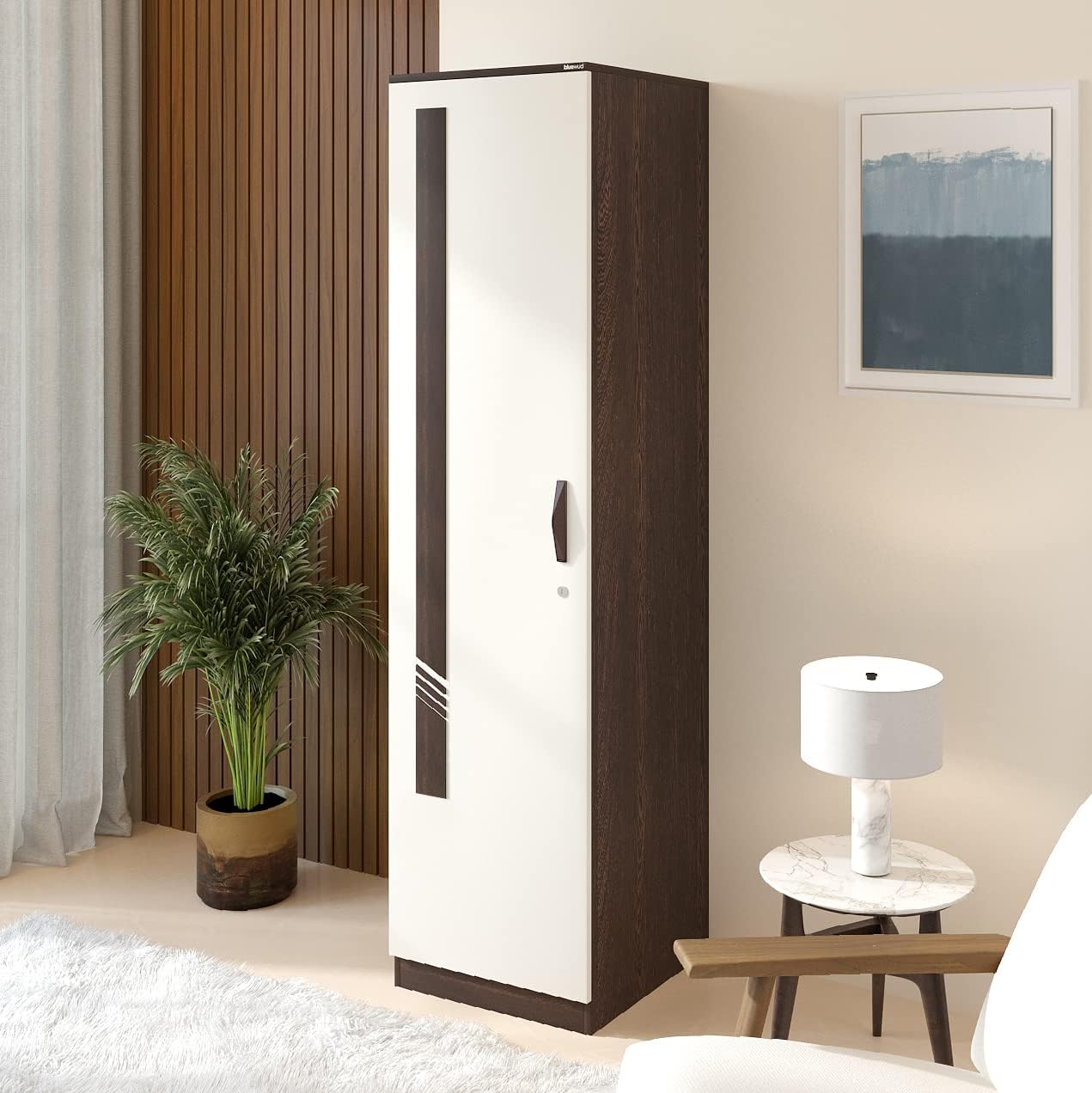 HEKAMI interiors Single Door Wardrobe with White high Gloss Finish ...