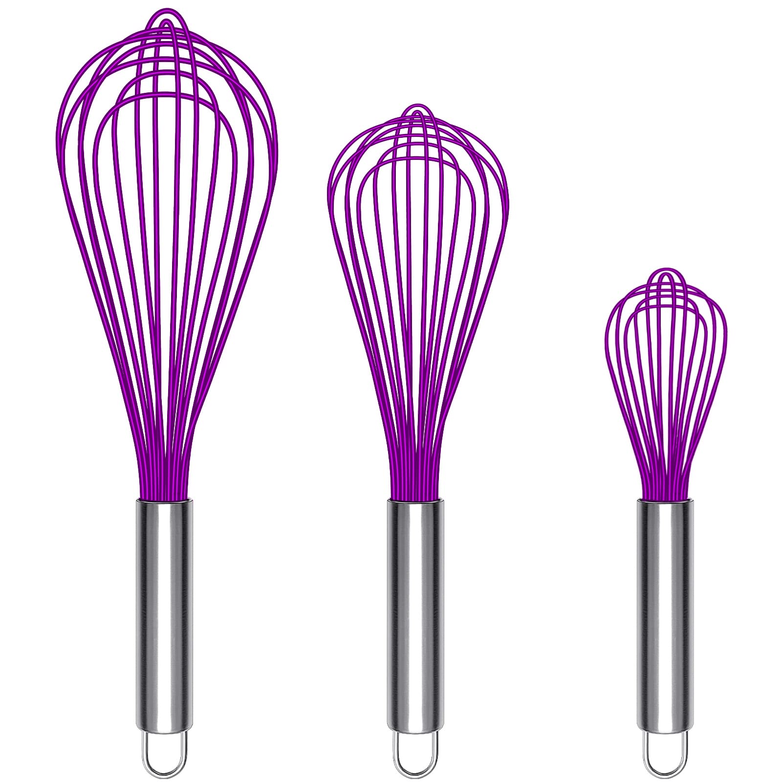 Silicone Whisk — Heat Resistant Stainless Steel Wire Whisk Set of 3 ...