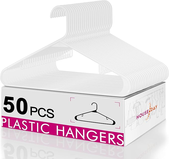 Amazon.com: HOUSE DAY White Plastic Hangers 50 Pack, Plastic Clothes ...