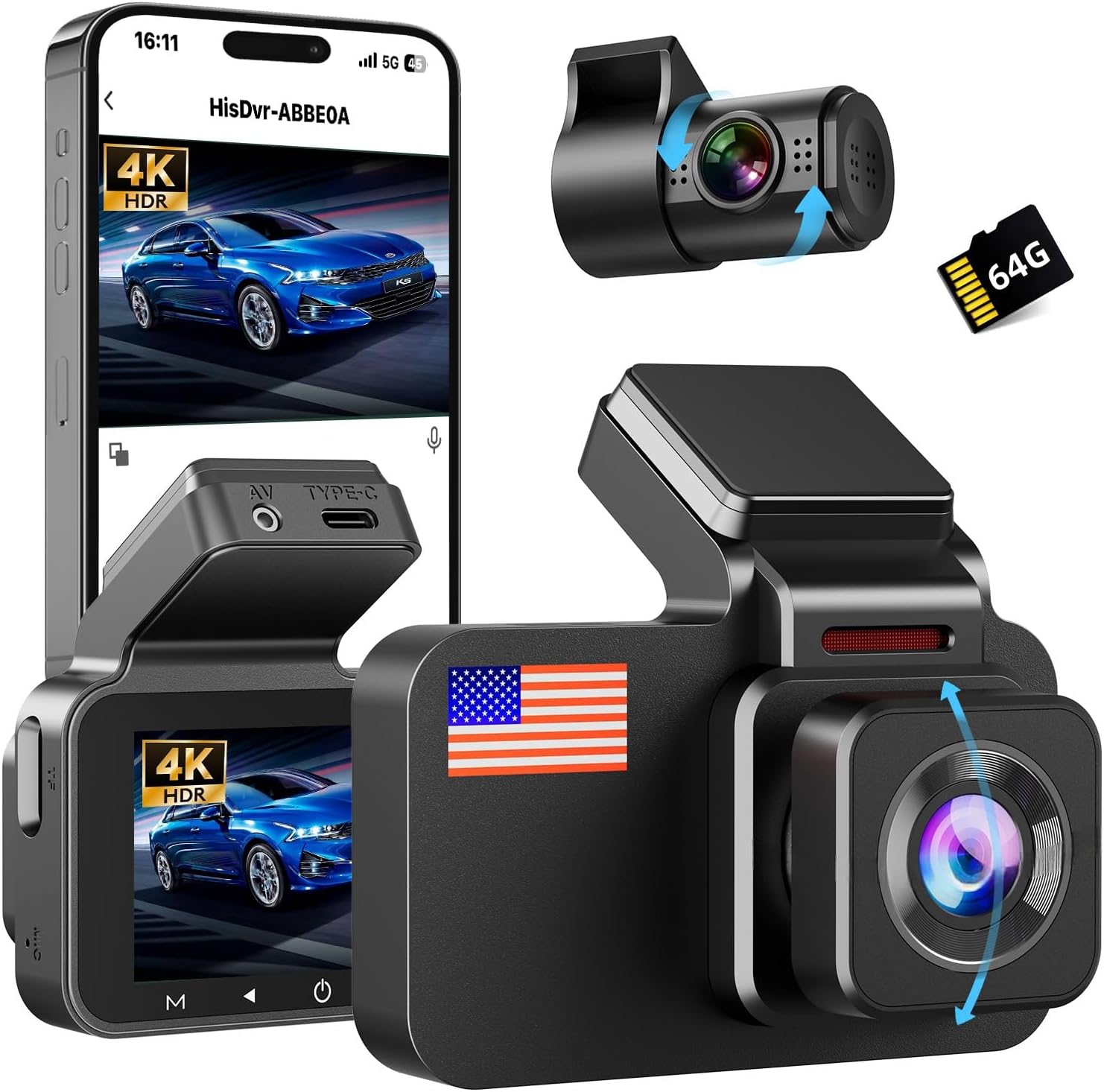Amazon.com: Dash Cam Front and Rear, 4K+1080P Dual Car Camera, WiFi ...