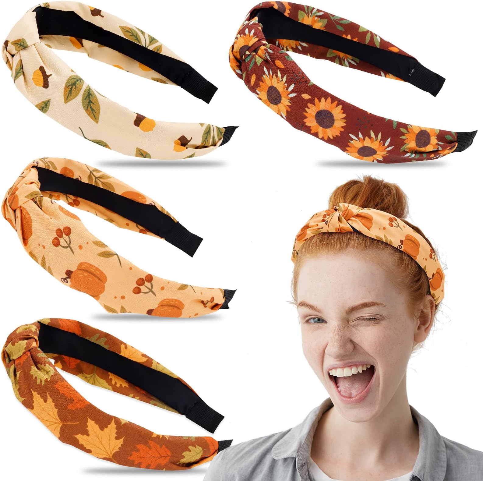 Amazon.com : Whaline 4Pcs Fall Knotted Headbands Maple Leaves Pumpkin ...