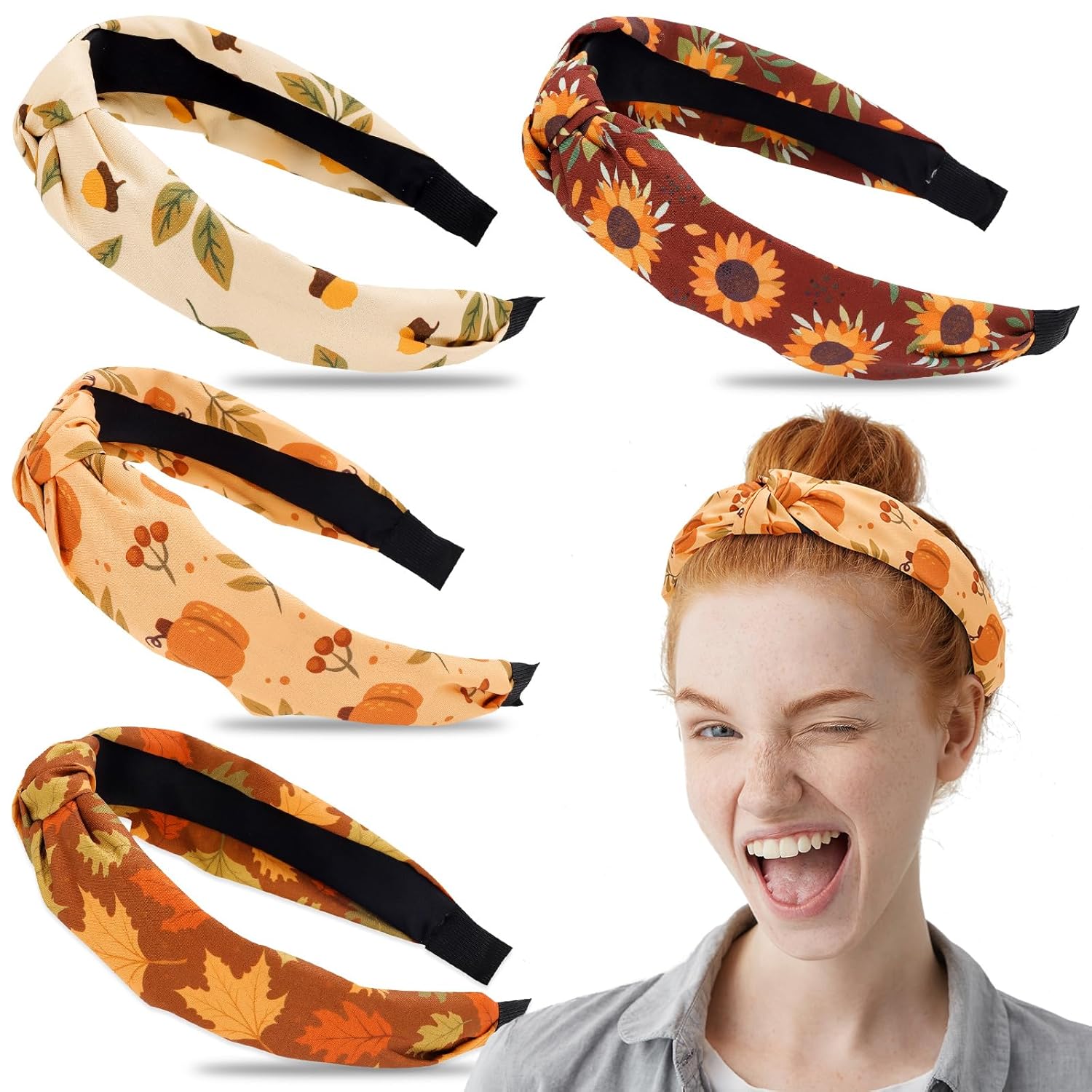 Amazon.com : Whaline 4Pcs Fall Knotted Headbands Maple Leaves Pumpkin ...
