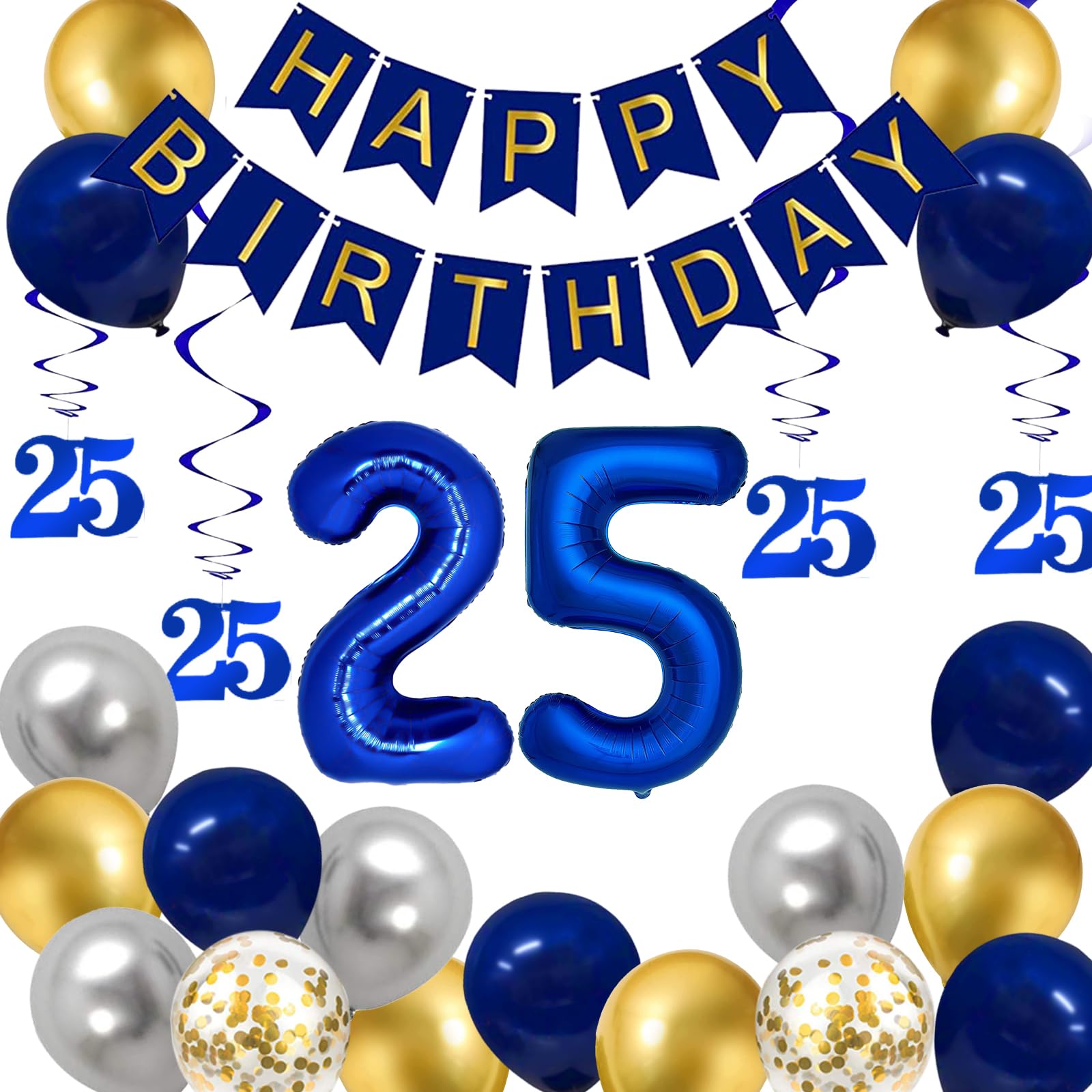 Amazon.com: Blue and Gold 25th Birthday Party Decorations for Him Her ...
