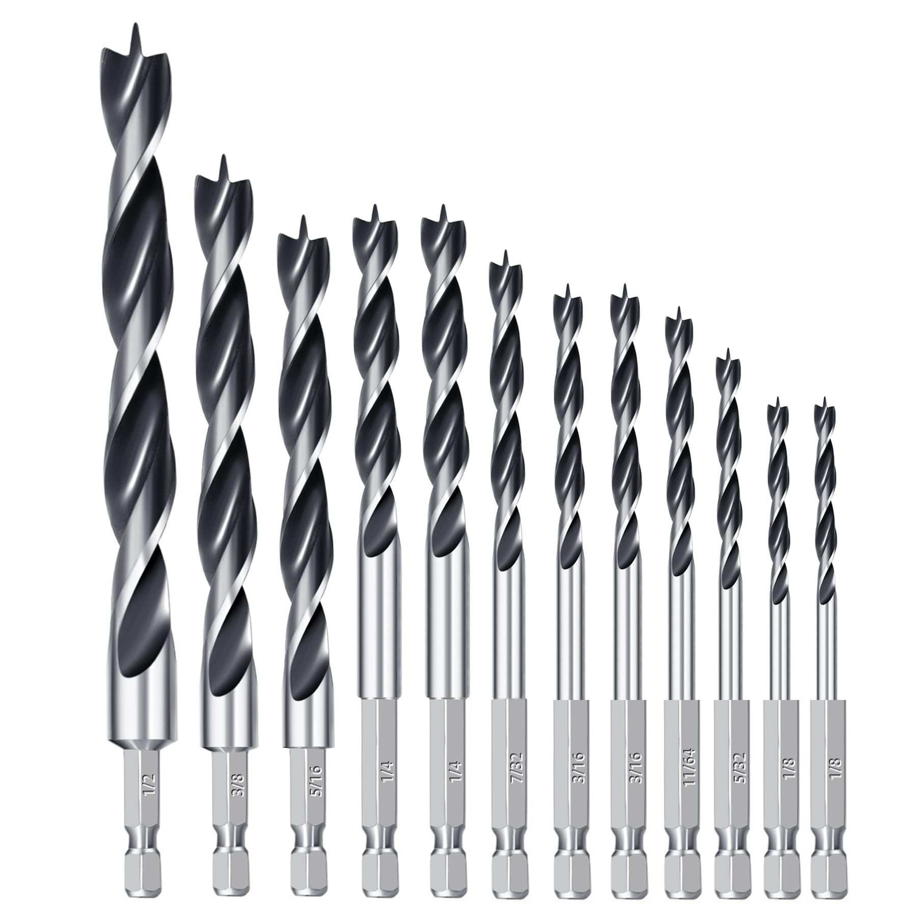 Snapklik.com : Brad Point Drill Bit Set 12Pcs (1/8" - 1/2") Hex Drill ...