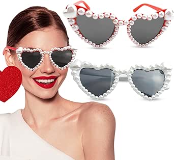 Amazon.com: COKSDUPID 2PCS Pearl Heart Shaped Sunglasses, Valentine's ...