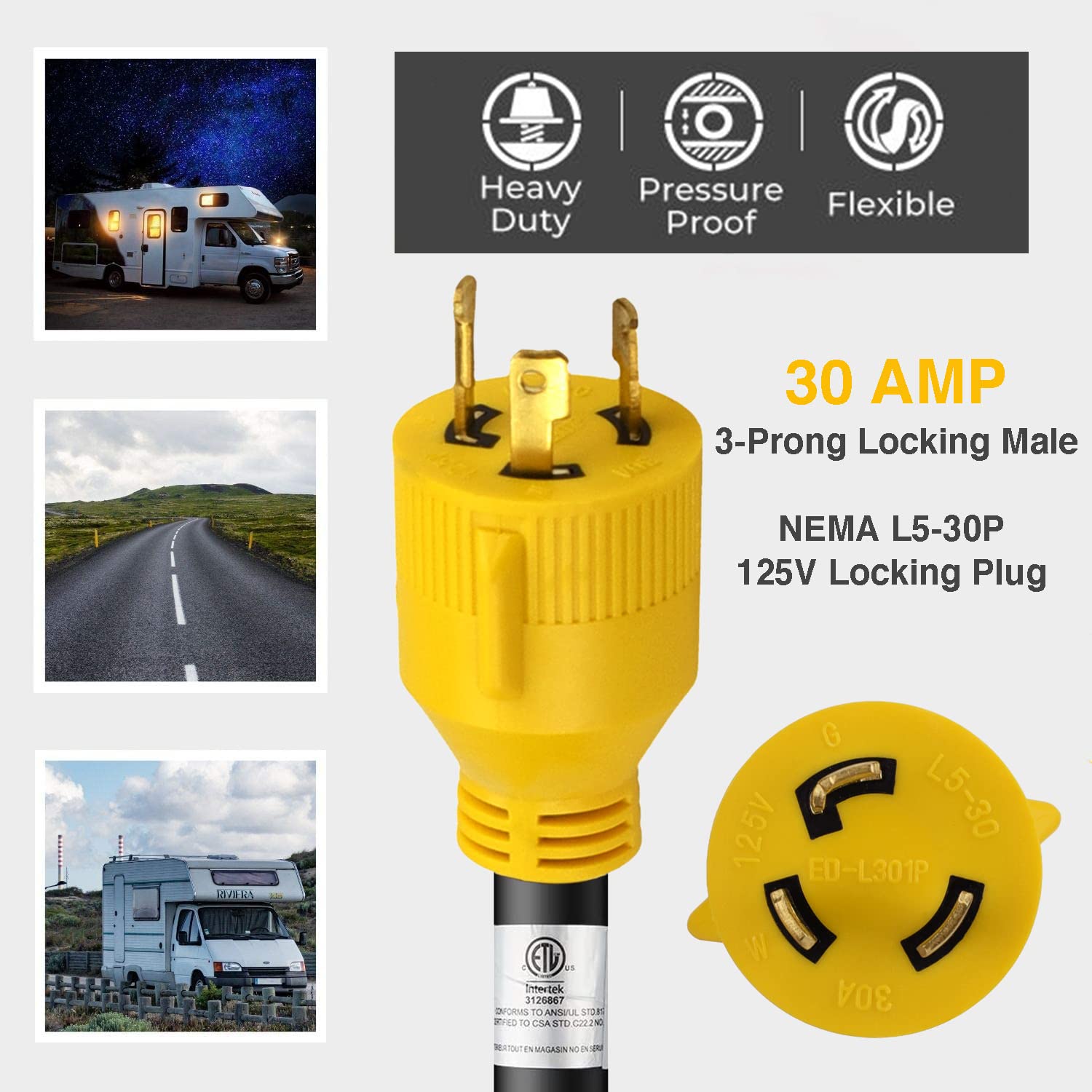 Nema Tt 30p To L5 30r RV 30 Amp Generator Adapter Plug - L5-30P Male To ...