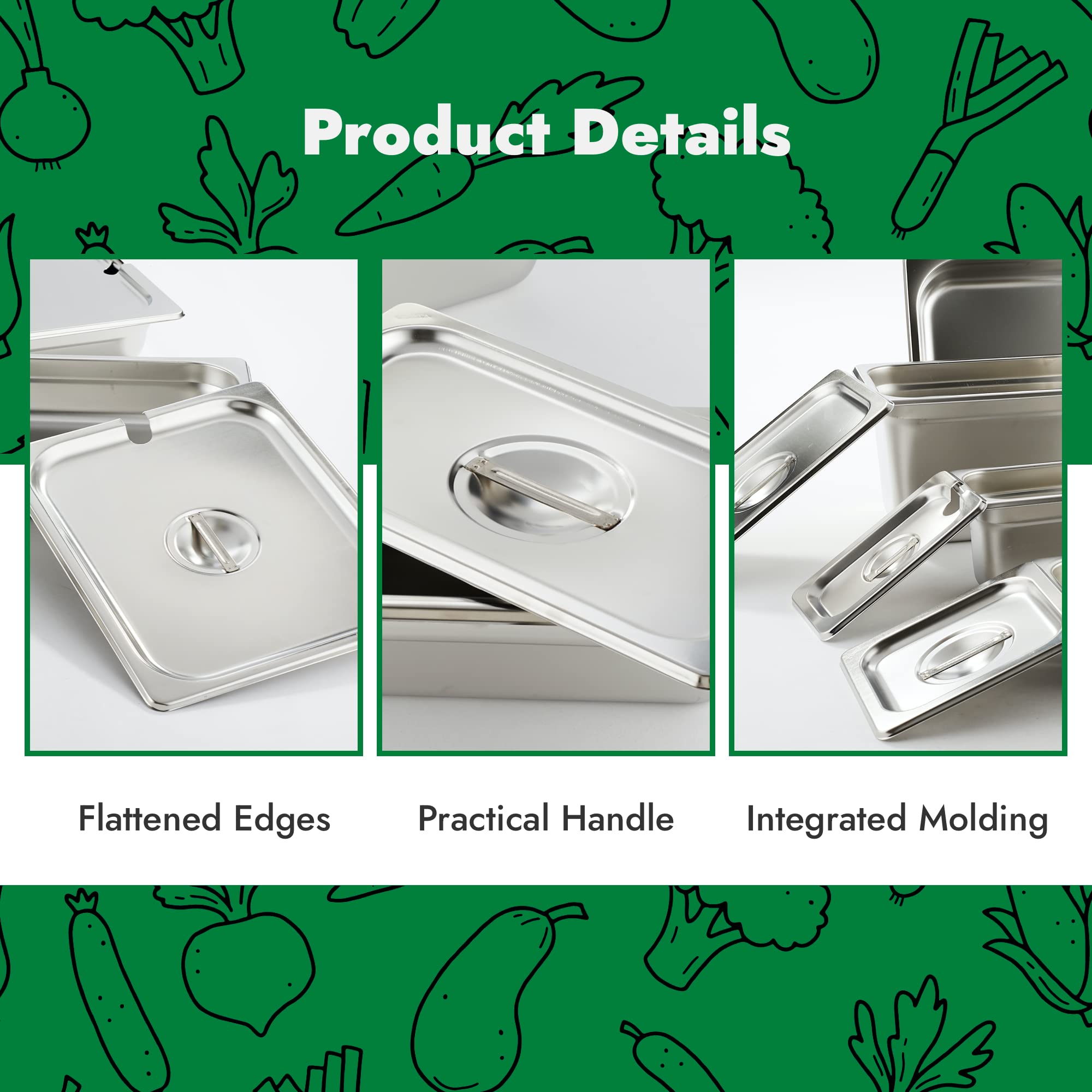 Snapklik.com : HECMAC 6-Pack Full Size Hotel Pan Cover, Stainless Steel ...