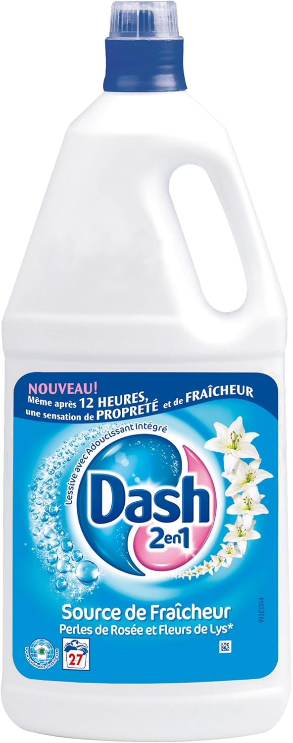 DASH Lessive Liquide Source de fraîcheur 27 doses - 4 bouteilles (108 ...