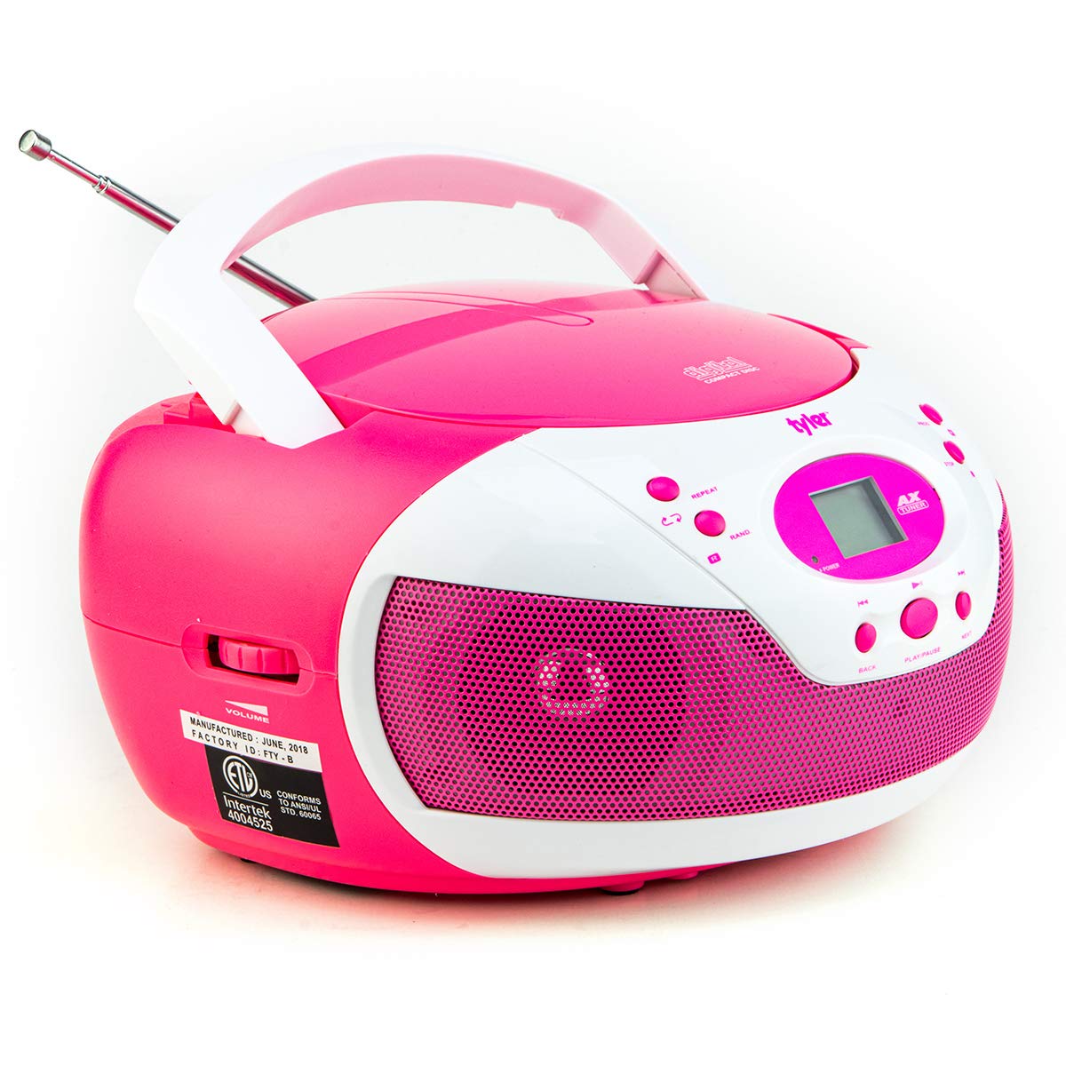 Buy Tyler Portable Neon Pink Stereo CD Player with AM/FM Radio and Aux ...
