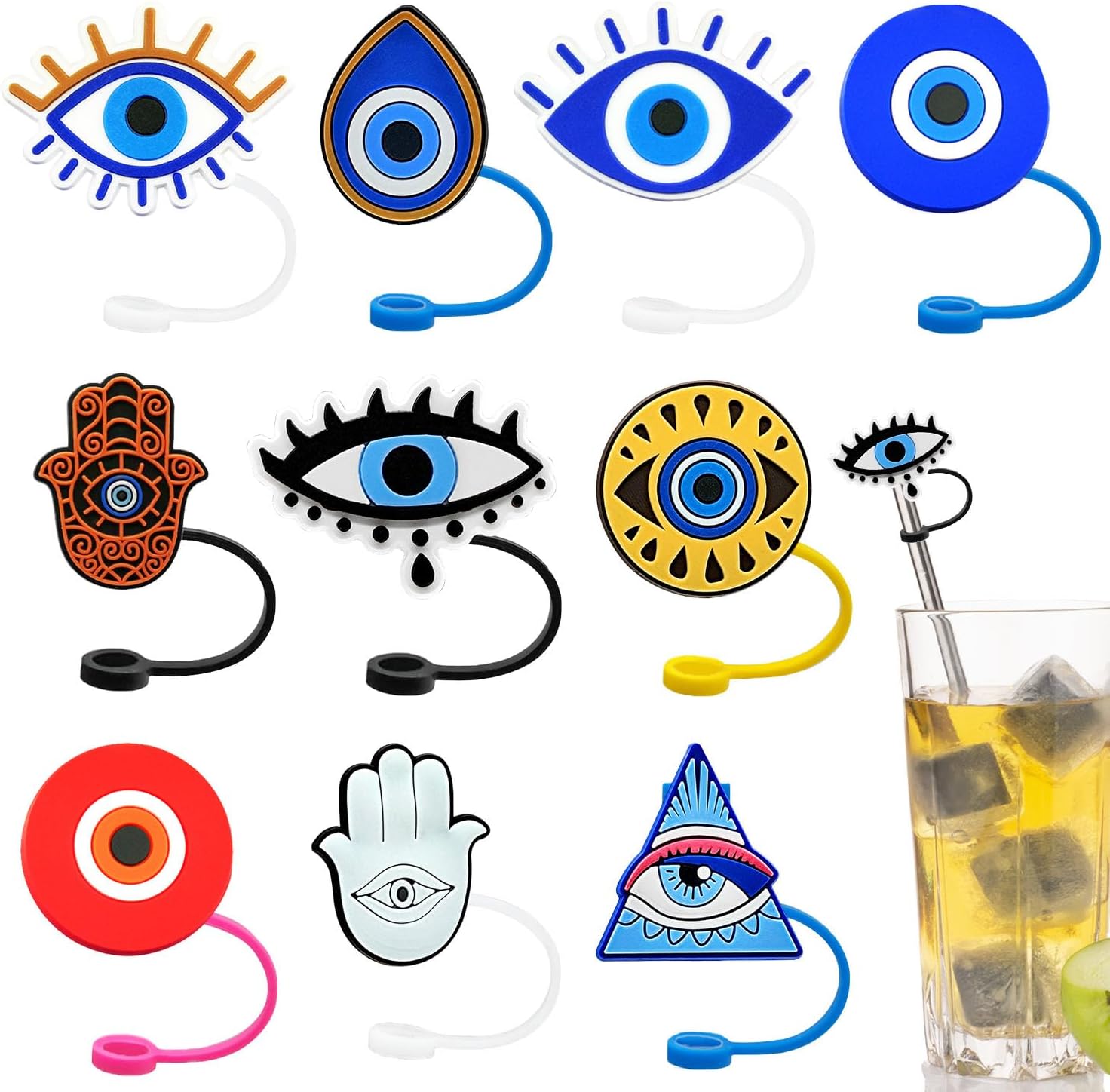 Amazon.com: 10pcs Drinking Straw Covers Cap, (EYE) Reusable Drinking ...