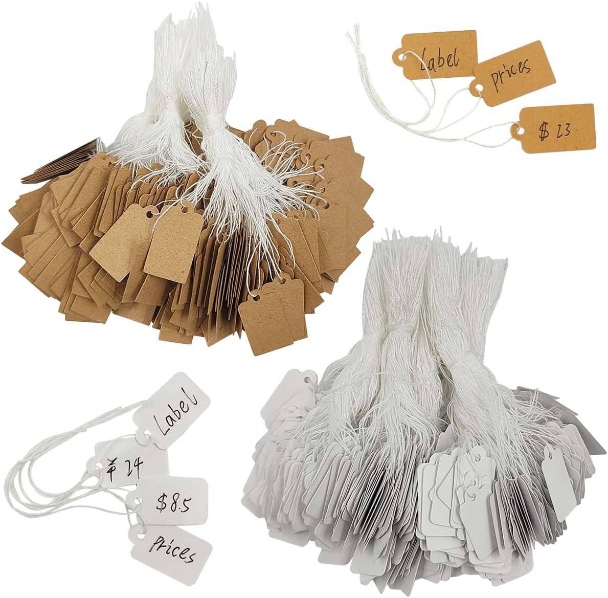 Amazon.com : SourceTon 1000pcs Kraft & White Price Tags with Strings ...