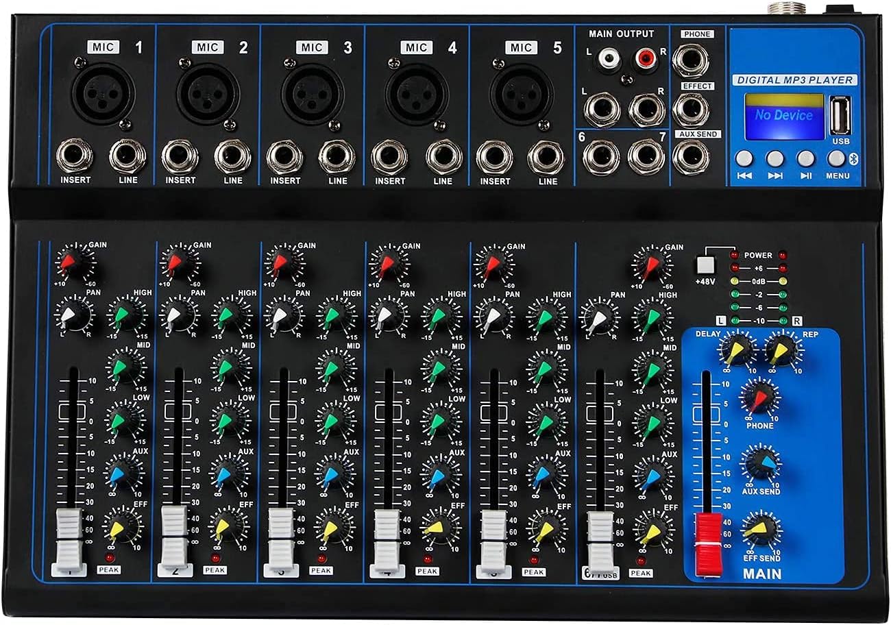 kh HT7 Bluetooth Portable Audio Mixer w/USB DJ Sound Mixing Console MP3 ...