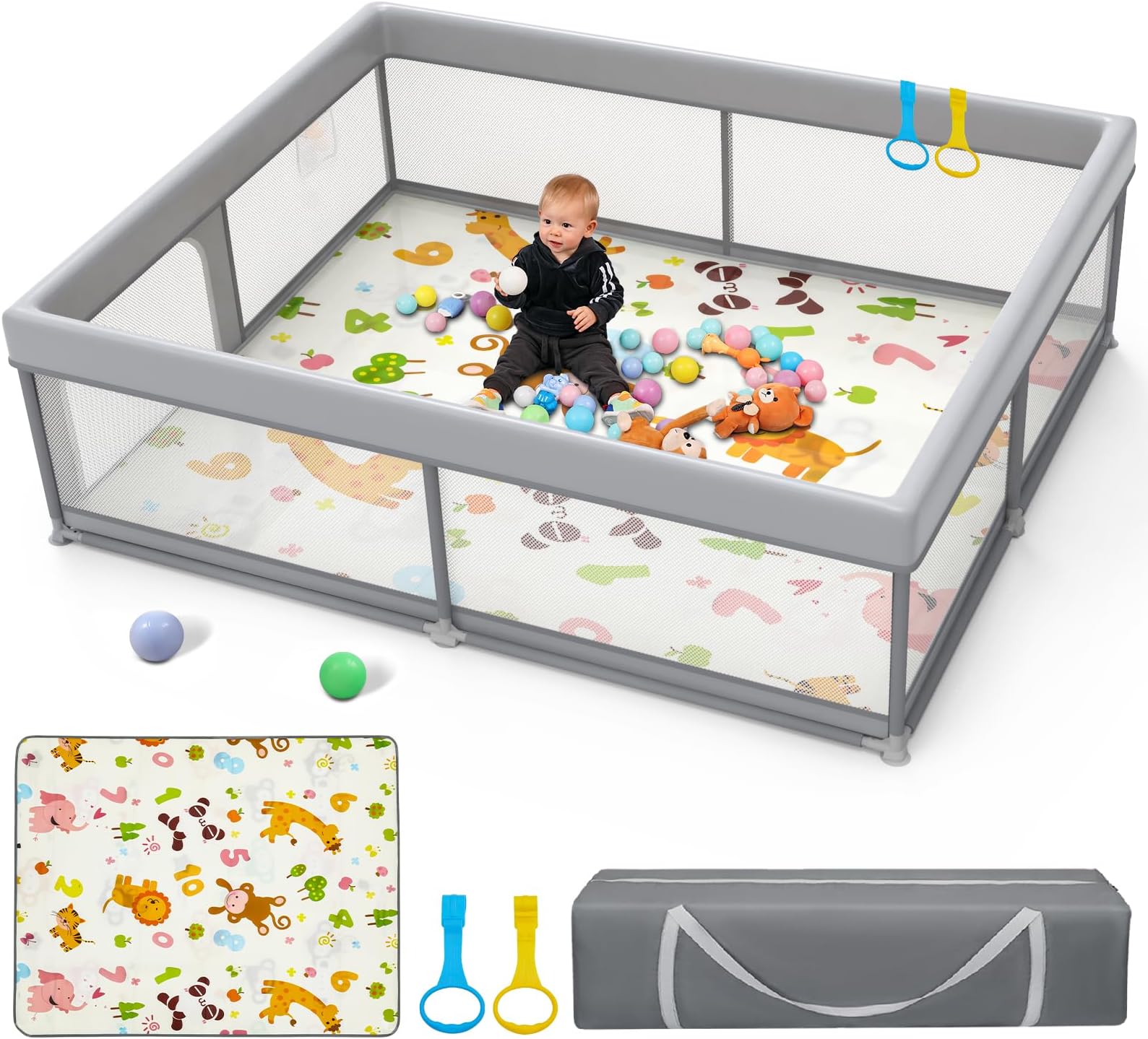 Amazon.com : Omzer Baby Playpen with Mat 50"×50" - Large Playpen for ...