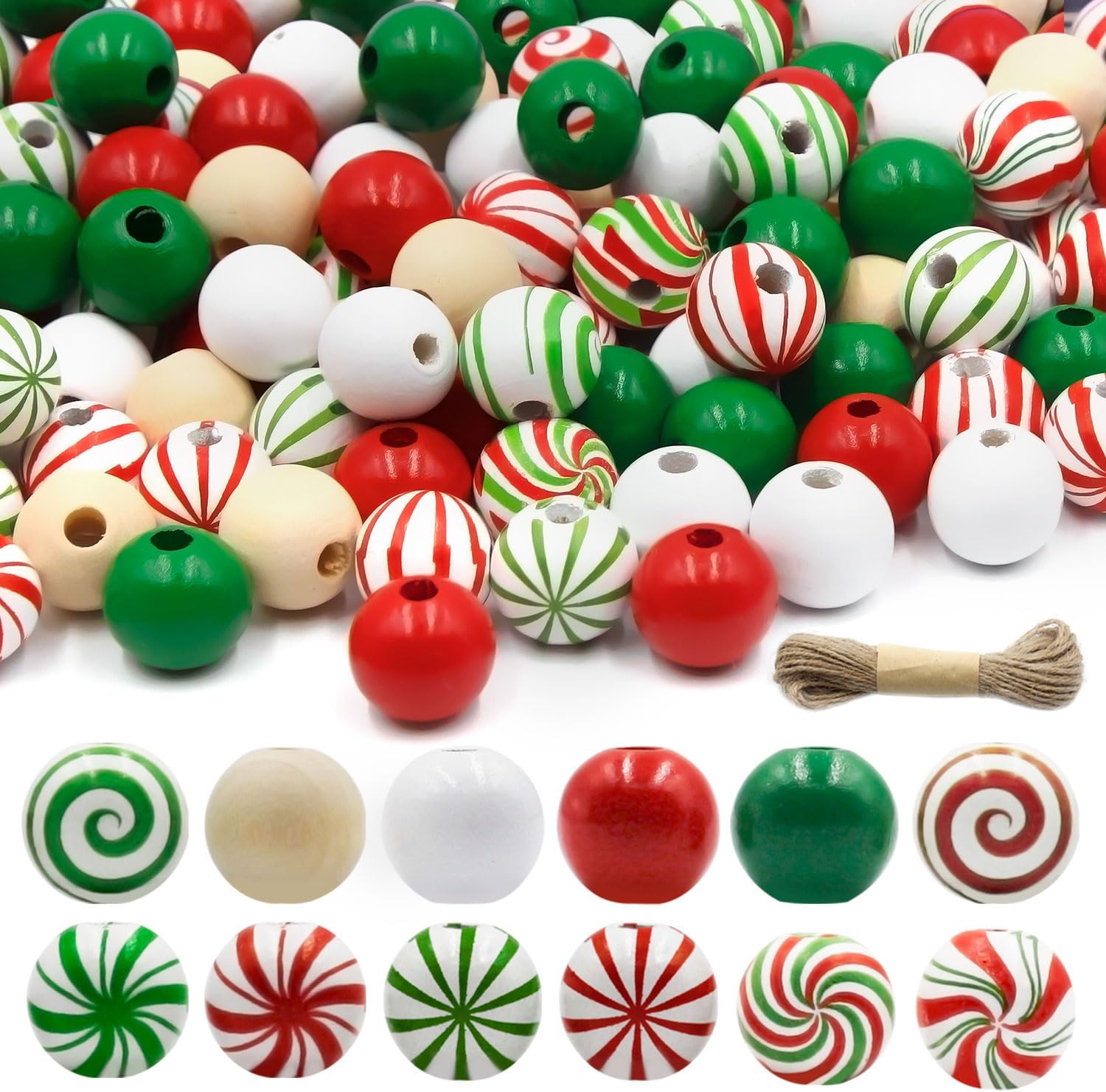 Amazon.com: 240 PCS Christmas Candy Wooden Beads, Lollipop Candy Swirl ...