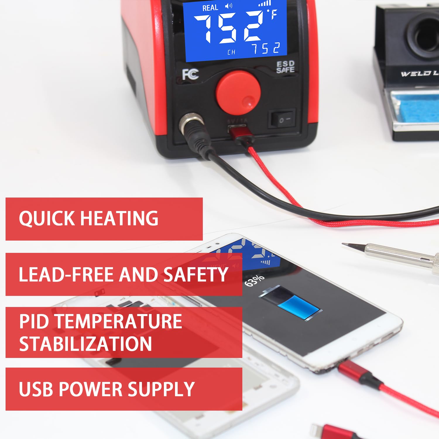 Weld Lux 75W Digital Soldering Station, LCD Soldering Iron Station Kit ...
