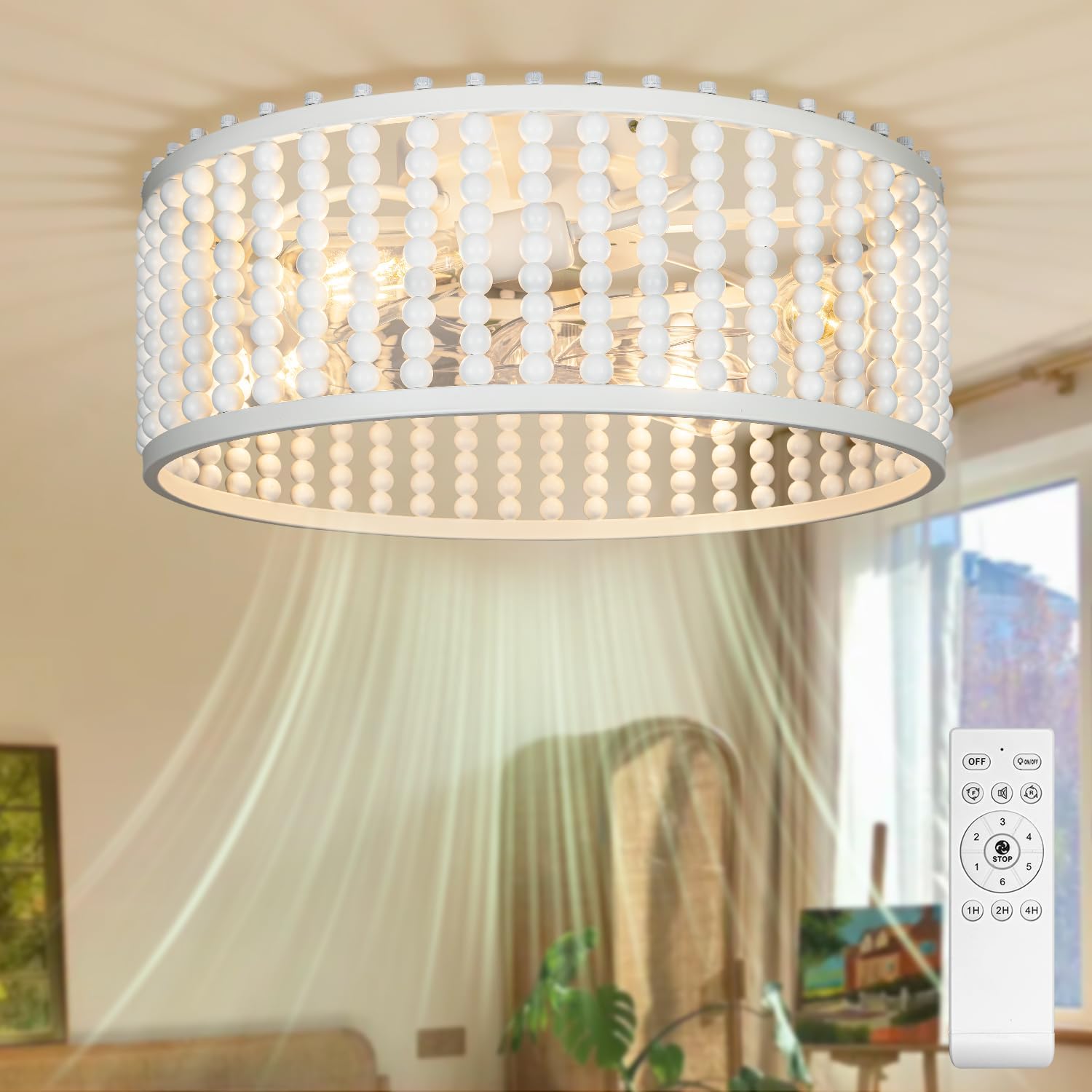 luansky 20 Inch Boho Ceiling Fans with Lights, Wooden Beaded Coastal ...