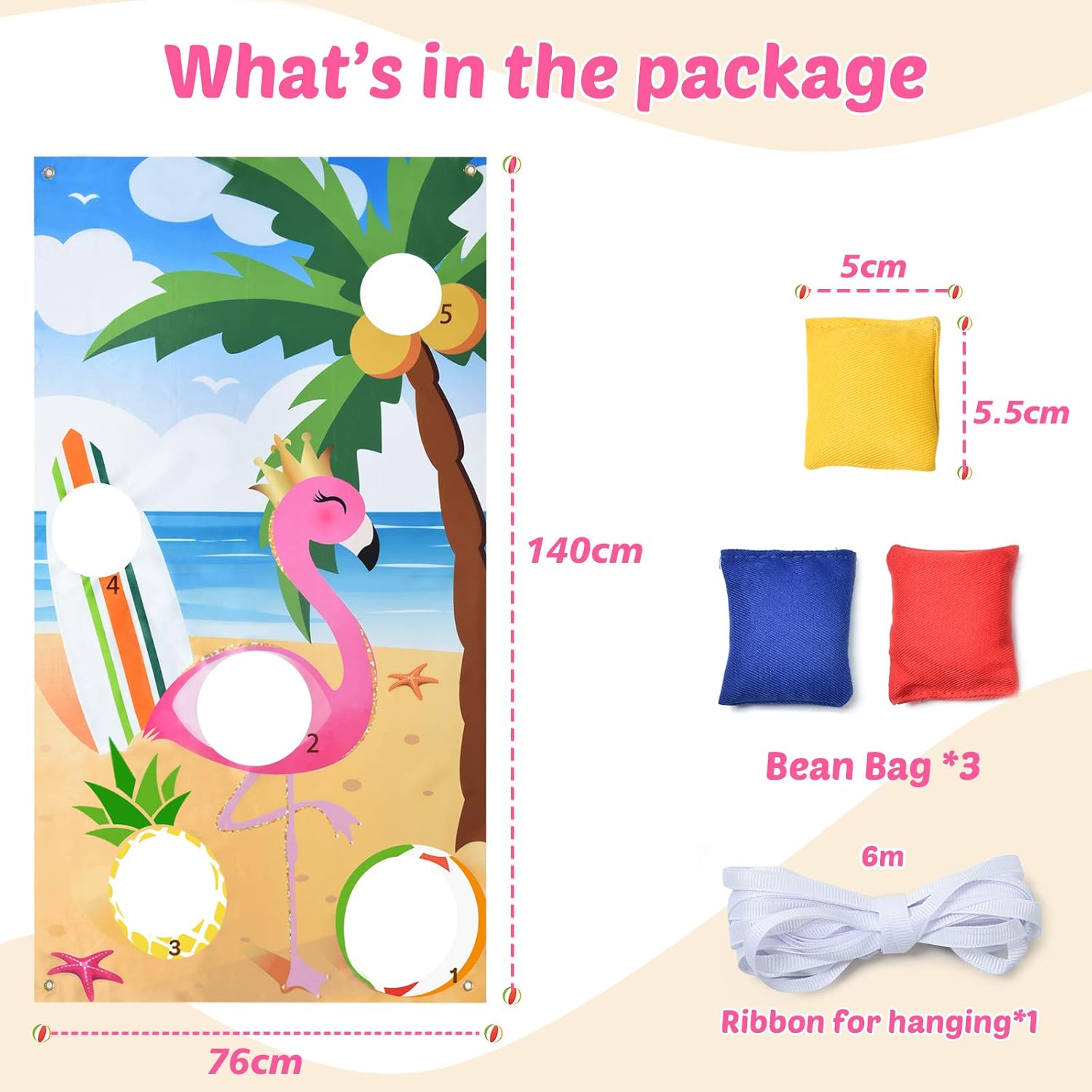 WERNNSAI Flamingo Toss Game Banner with 3 Bean Bags – Hawaiian Luau ...
