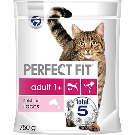 Perfect Fit Cat Food Dry Food Adult 1+ Rich in Salmon, 1 Bag (1 x 750 g ...
