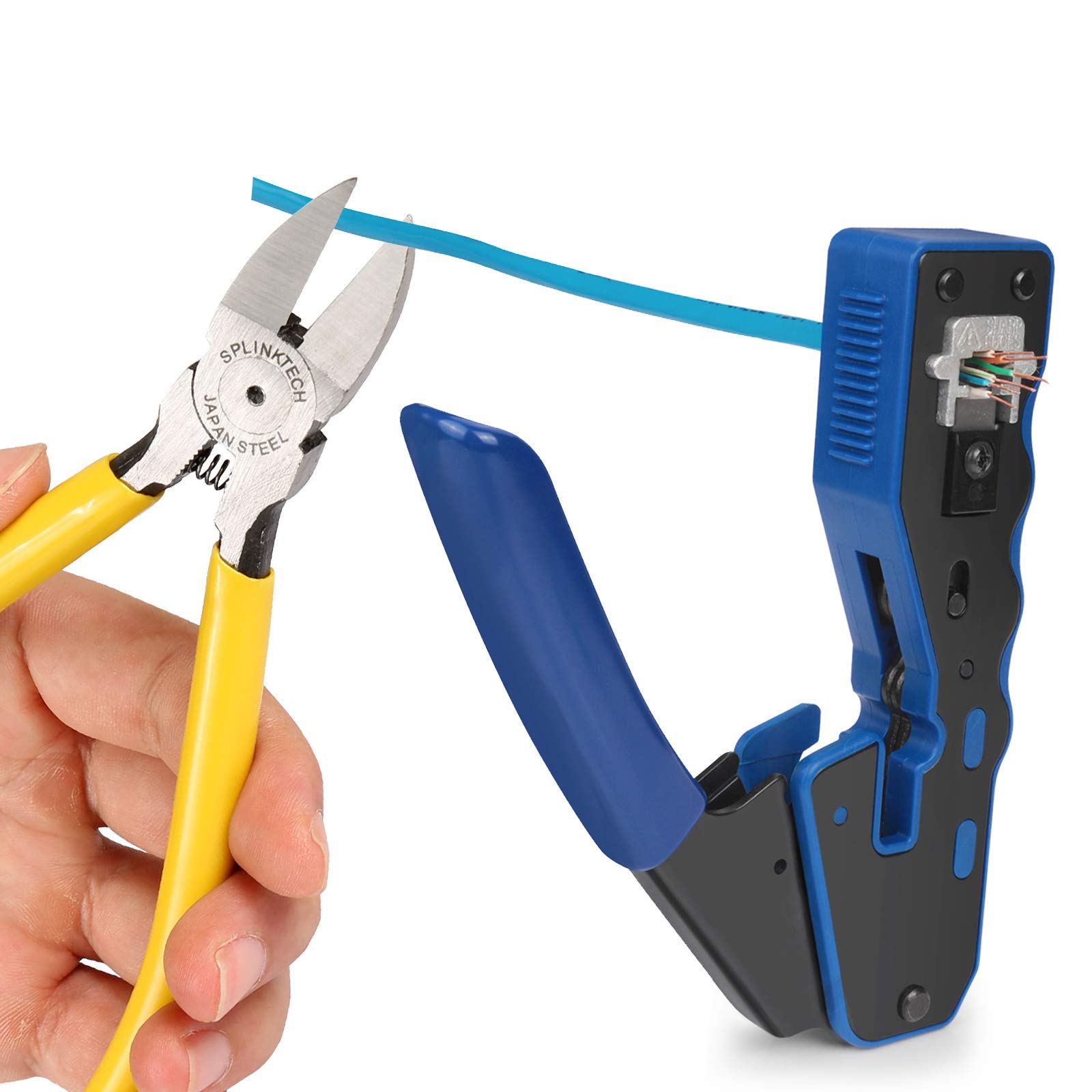 Hiija LAN Network Cable Tester + RJ45 Crimp Tool Pass Through CAT6 ...