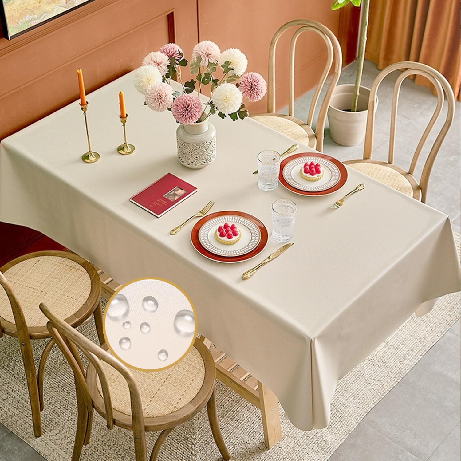 Amazon｜Hopeholic テーブルクロス ビニール 無地 撥水 長方形 PVC製 シンプル テーブルカバー 防水 防油 汚れ防止 耐久 耐熱 クロステーブル ずれにくい 長さ調節可 ...