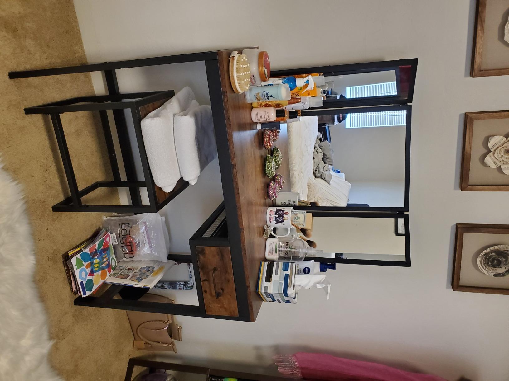 Amazon.com: VASAGLE Vanity Table Set, Makeup Table with Stool, Tri-Fold ...