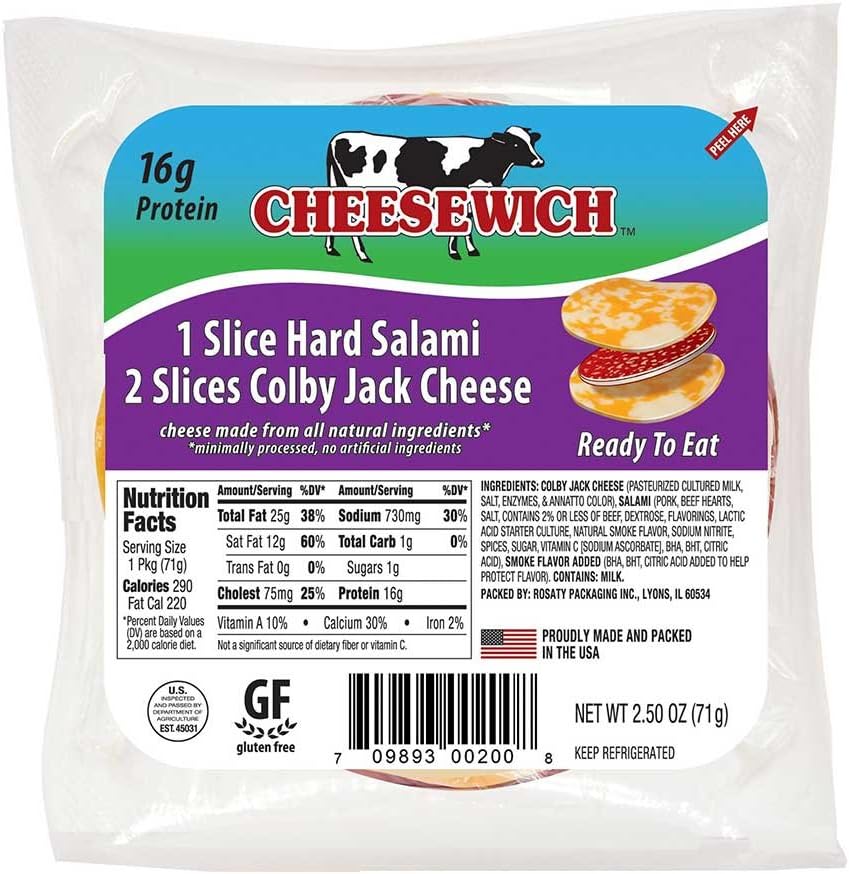 Amazon.com: Cheesewich Hard Salami and Colby Jack Cheese, 2.5 Ounce ...