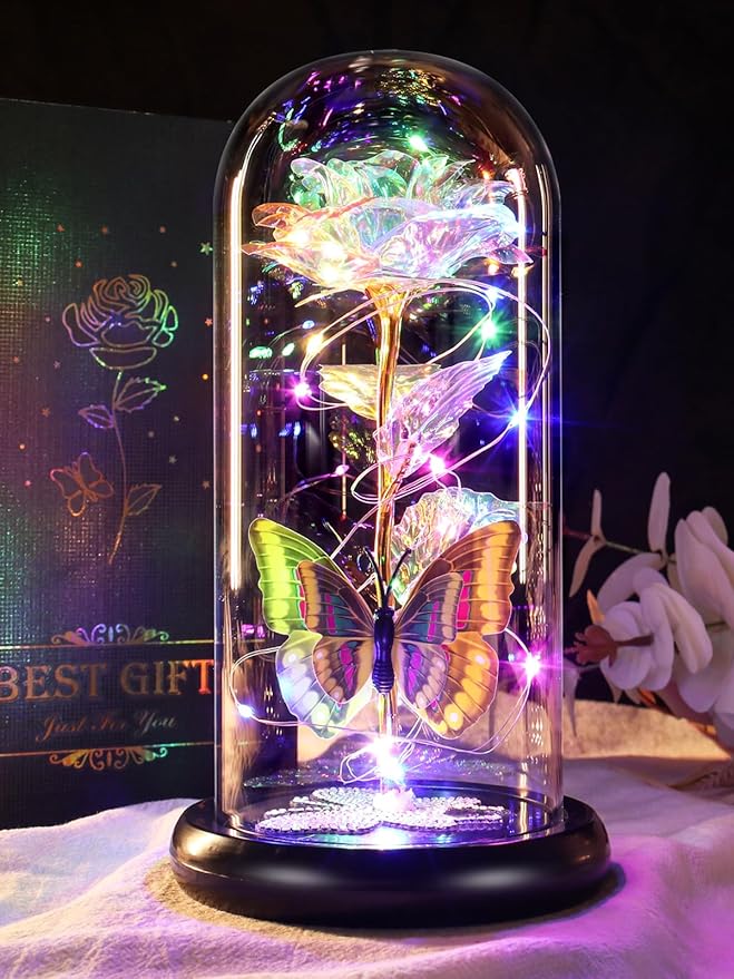 Amazon.com: Birthday Gifts for Women Colorful Rose Eternal Flower Light ...
