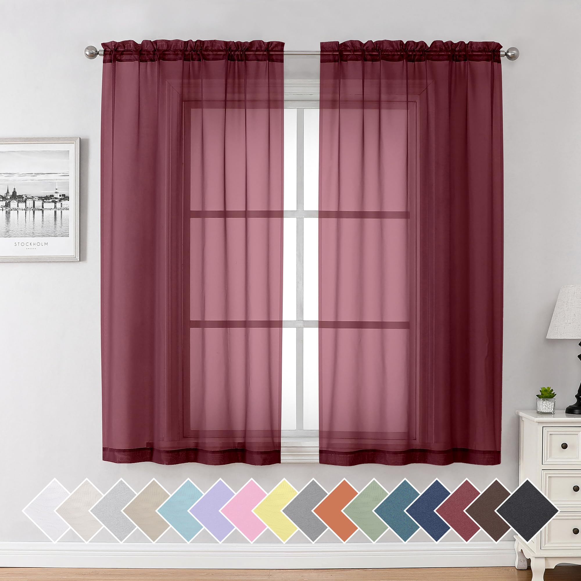 Amazon.com: Aiyufeng Sheer Curtains Burgundy Red - Fabric Vertical ...