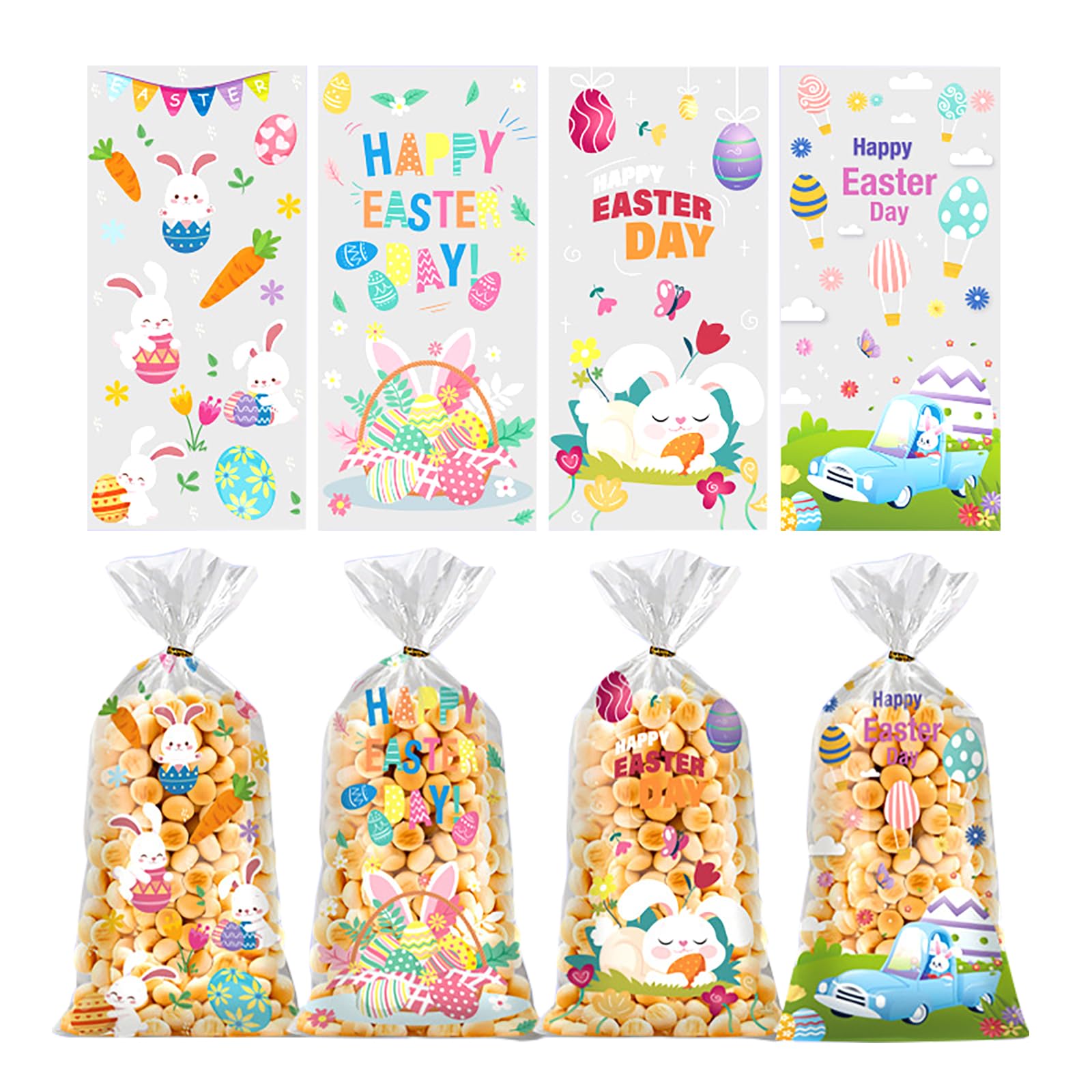 Amazon.com: 100pcs Easter Cellophane Treat Bags Rabbit Clear Candy Gift ...