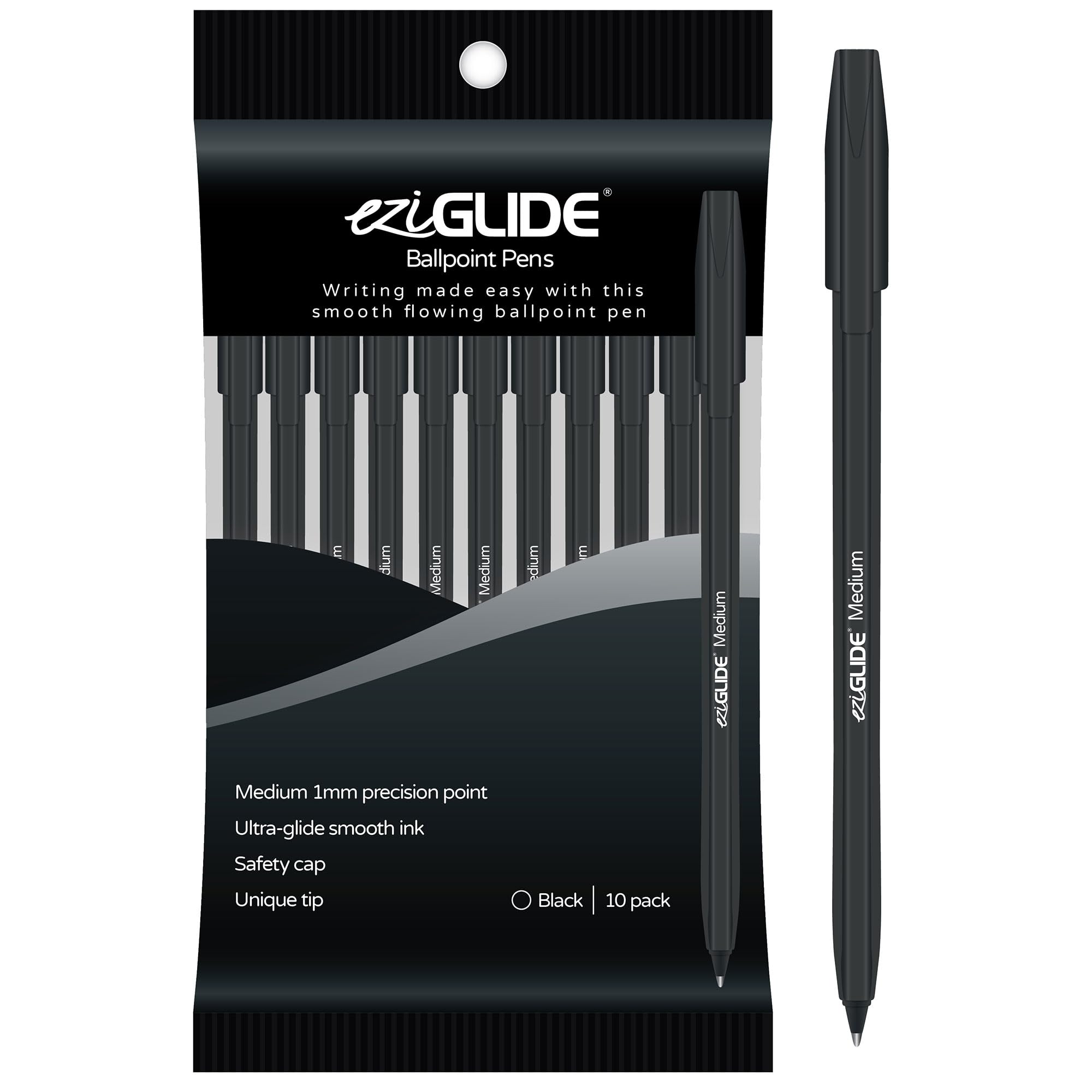 Eziglide Ballpoint Black Pen, Pack of 10 Ballpoint Pens, Smooth Writing ...