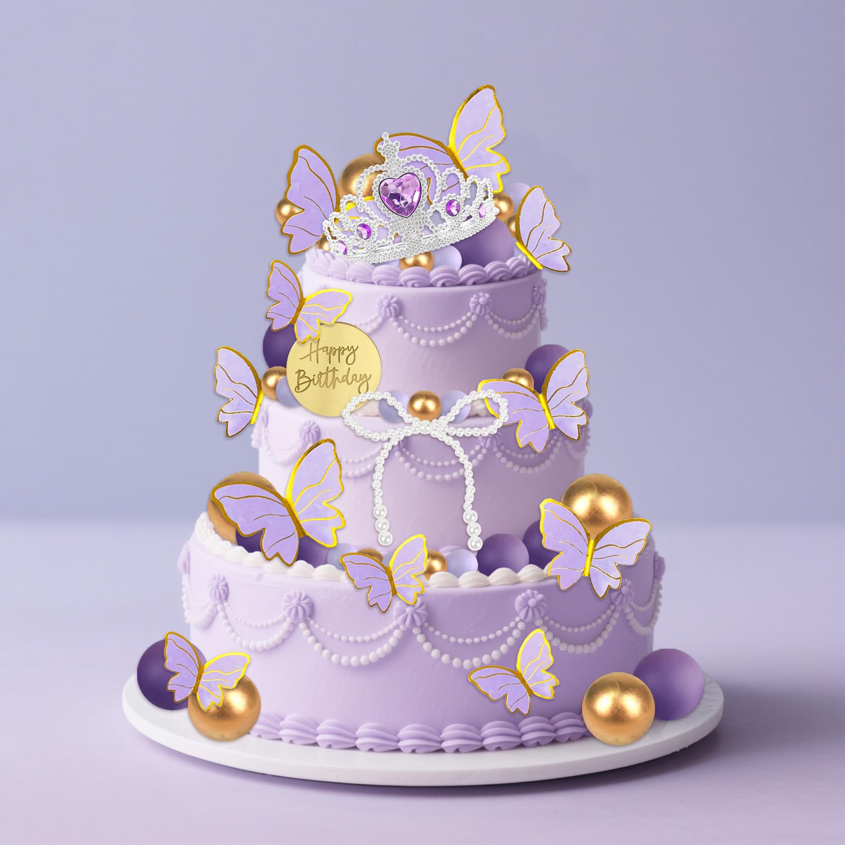 Snapklik.com : 48PCS Purple Butterfly Cake Topper Purple Balls Cake ...