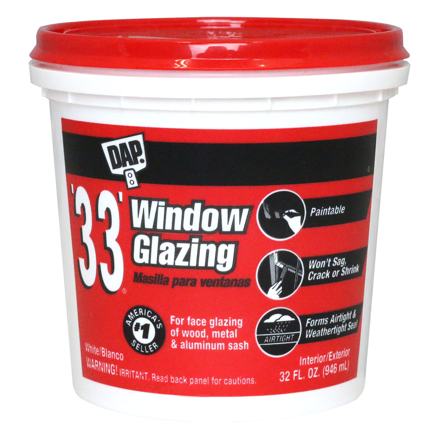 Snapklik.com : DAP 33 Window Glazing, White, 32 Oz