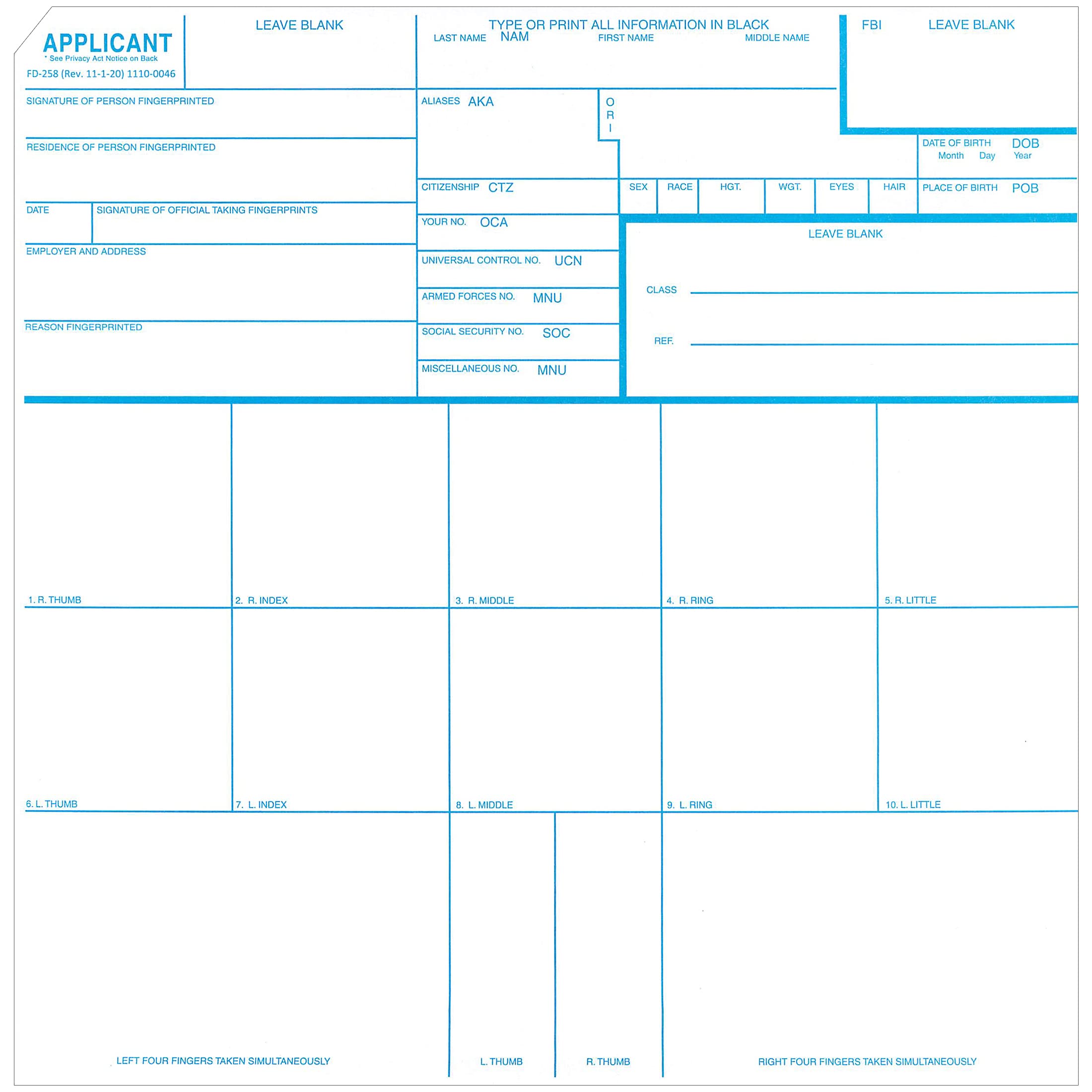 Buy Fingerprint Cards Applicant FD 258 50 Pack Online At DesertcartINDIA