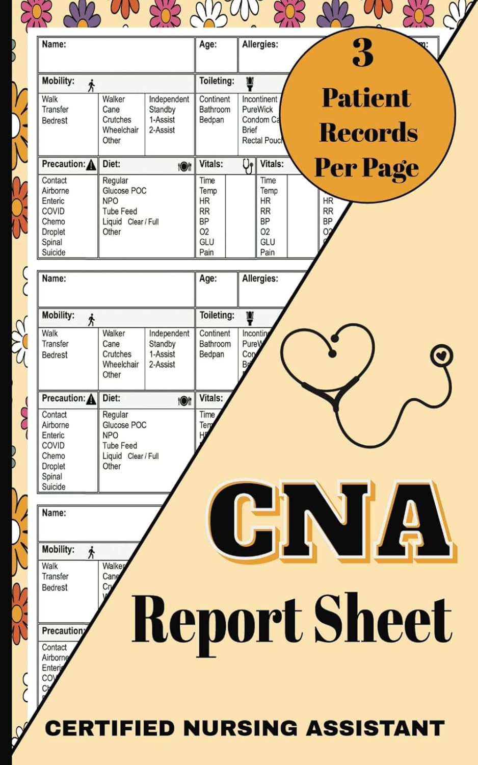 CNA Report Sheet Notebook: Retro Floral Small Size Nurse Brain Journal ...