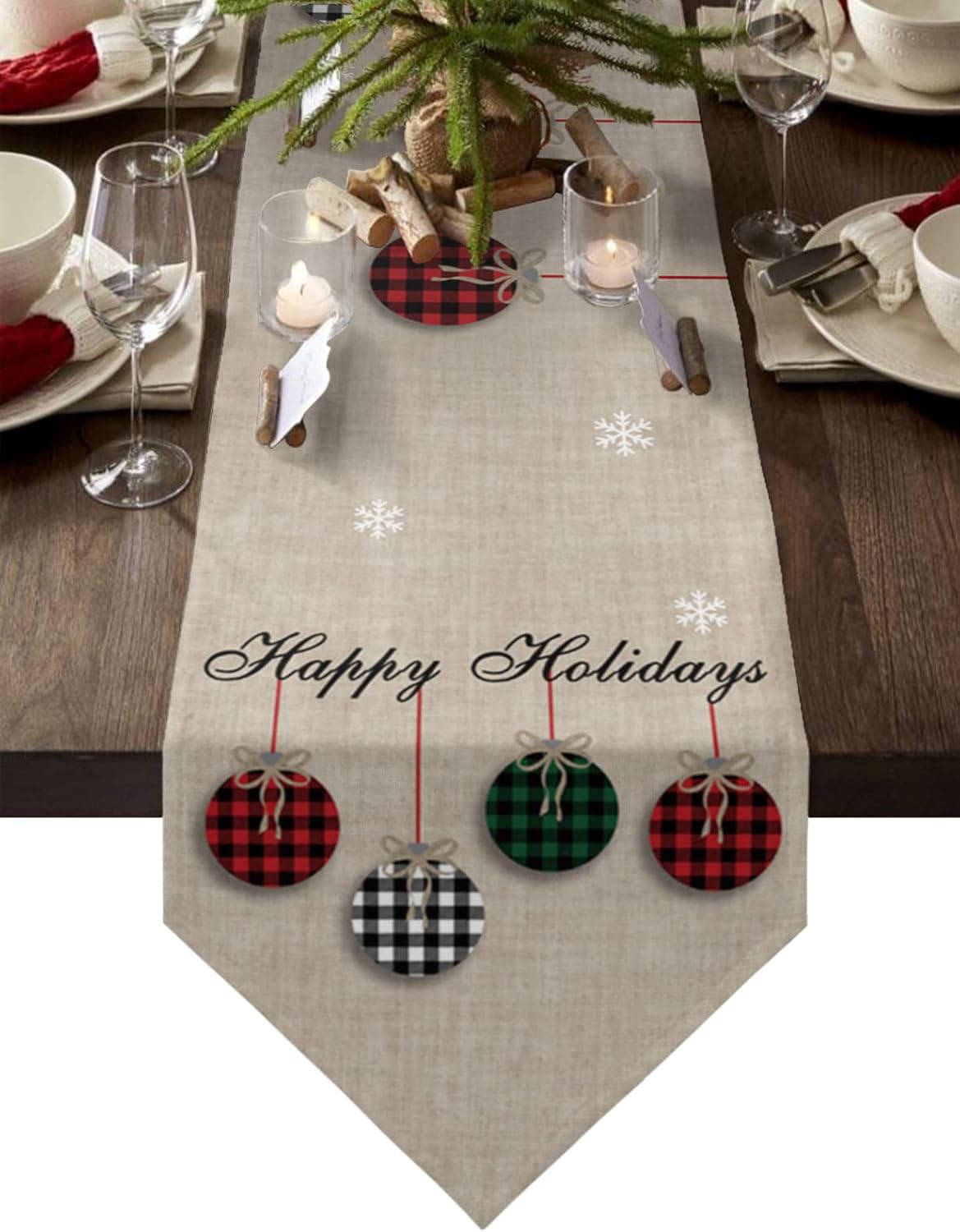 Amazon.com: Christmas Theme Table Runners Cotton Linen Farmhouse Rustic ...