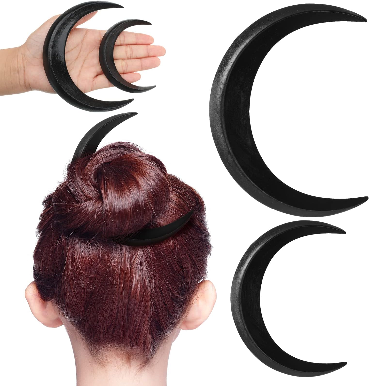 Amazon.com : 2 Pcs Hand Carved Crescent Moon Hair Fork for Women Moon ...