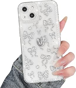 Amazon.com: NITITOP Compatible with iPhone 14 Case Cute Glitter Clear Bow Knot Bowknot Ribbon ...